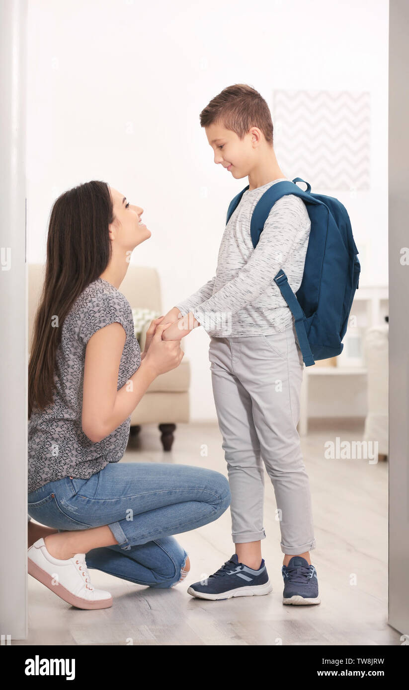 Mother saying goodbye son hi-res stock photography and images - Alamy