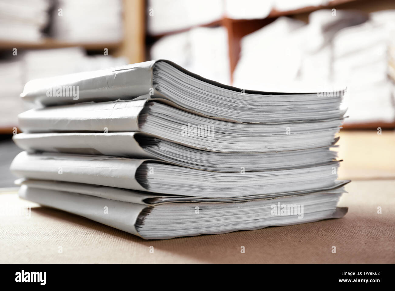 Stack of cardboard folders with documents in archive, closeup Stock ...