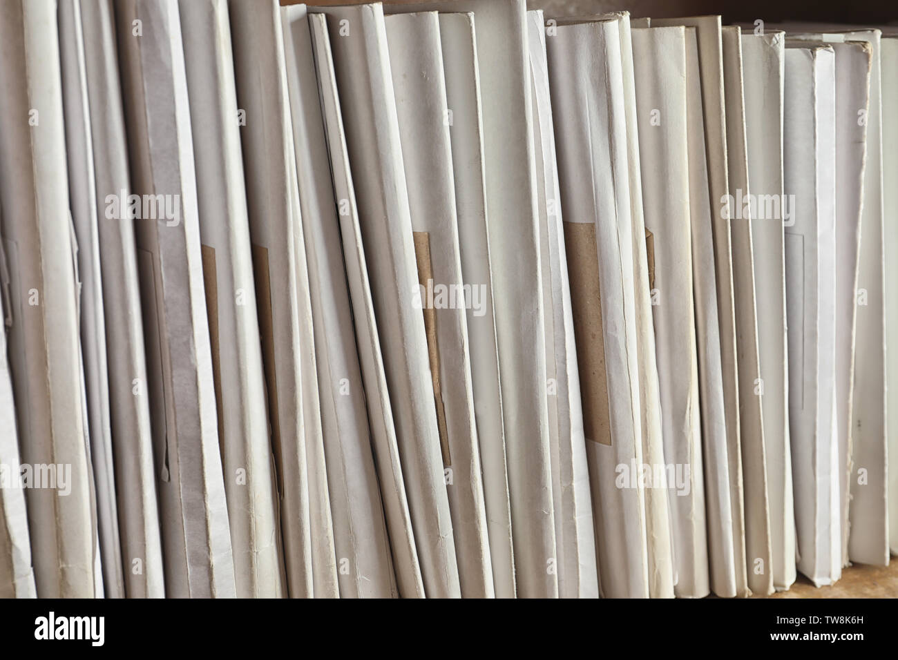 Old cardboard folders with documents in archive, closeup Stock Photo ...