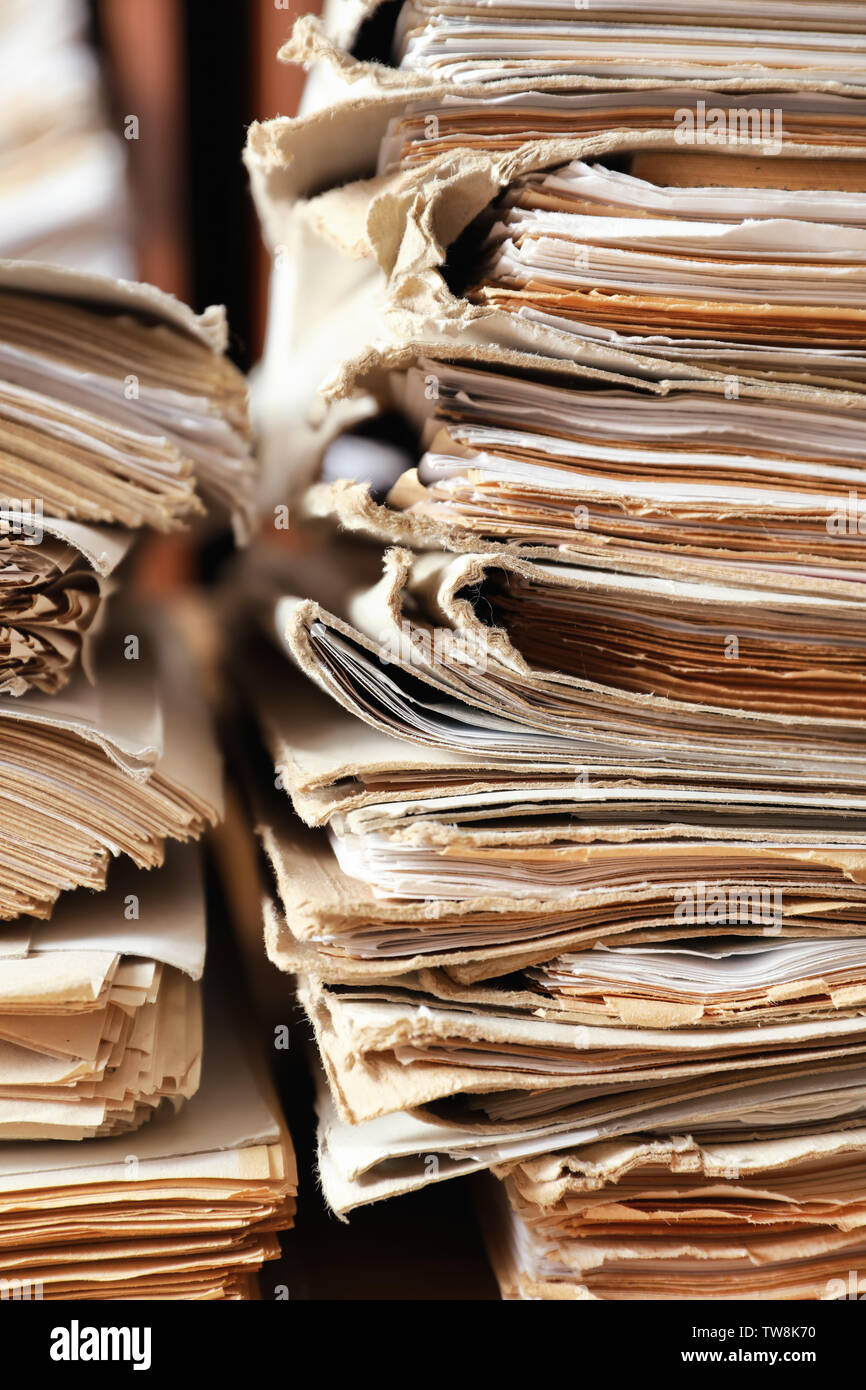 Stack of old documents in archive, closeup Stock Photo - Alamy