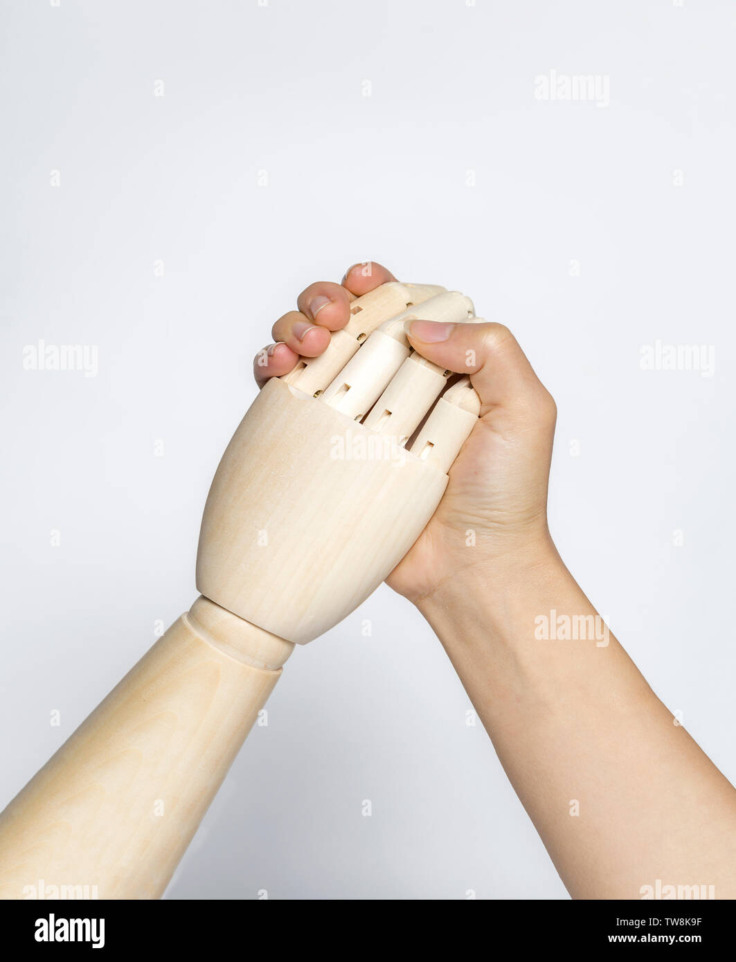 Artificial intelligence hands shake hands with humans close-up Stock ...