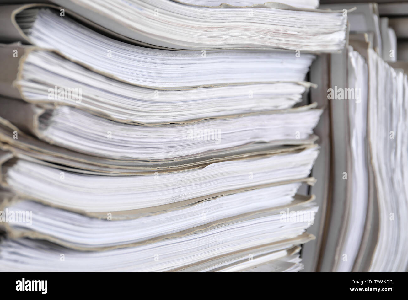 Stack of old folders with documents in archive, closeup Stock Photo - Alamy