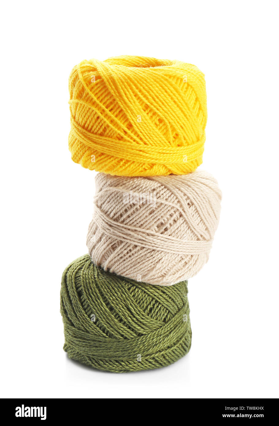 Colorful yarn balls on white background Stock Photo - Alamy