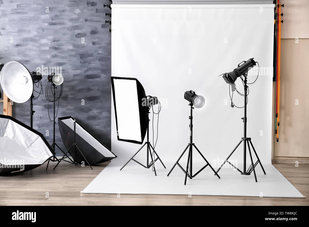 Interior of modern photo studio with professional equipment Stock Photo ...