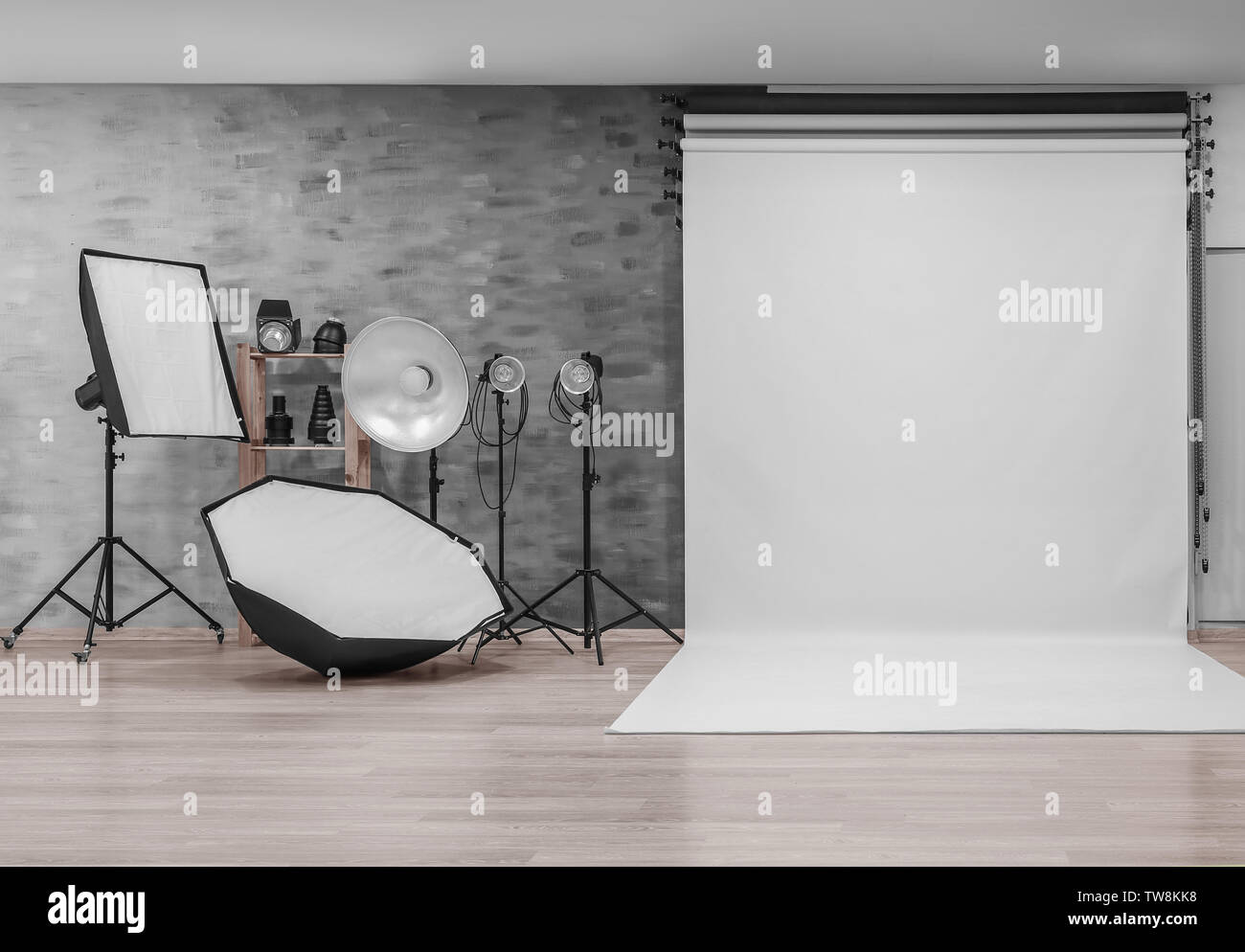 Interior of modern photo studio with professional equipment Stock Photo ...