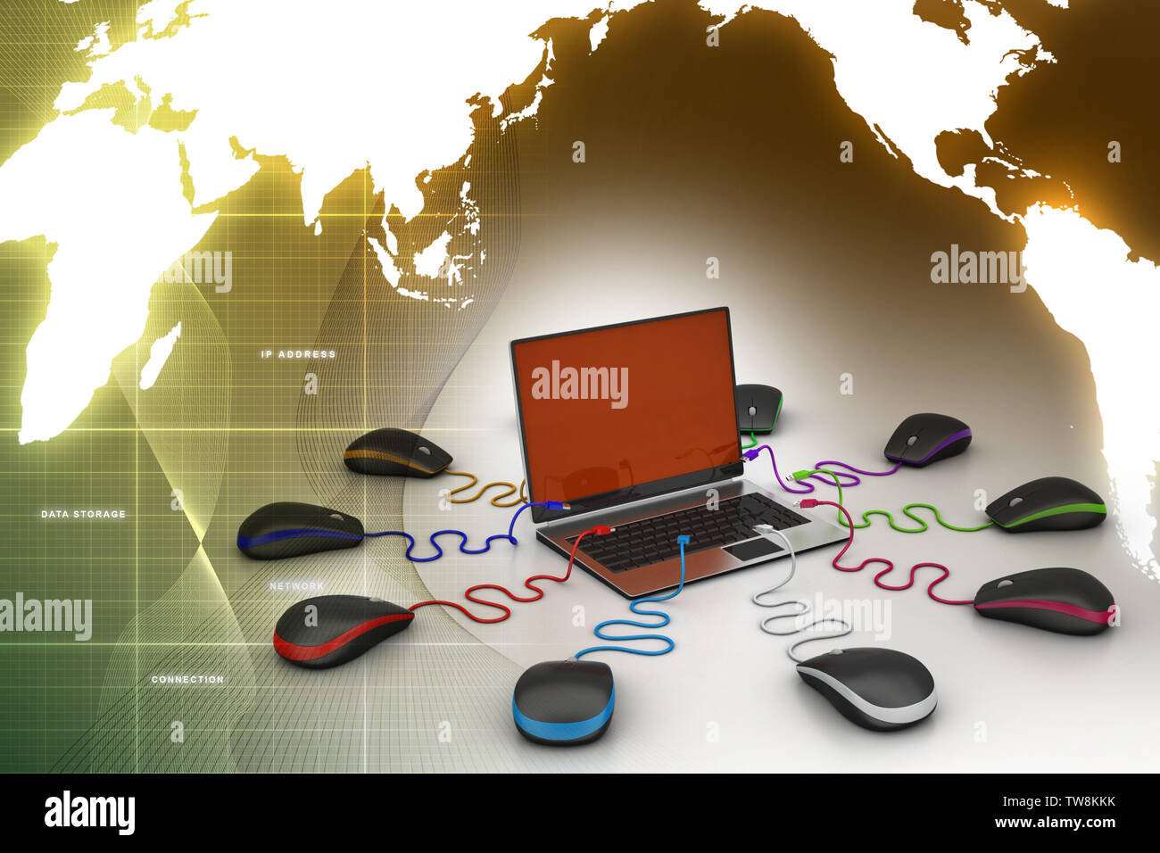 Globe connecting with computer mouse Stock Photo - Alamy