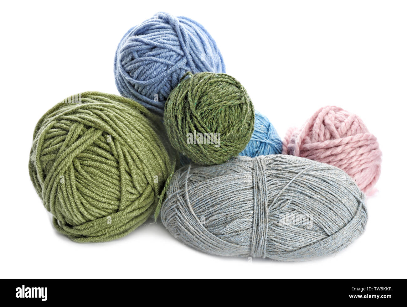 Colorful yarn balls on white background Stock Photo - Alamy