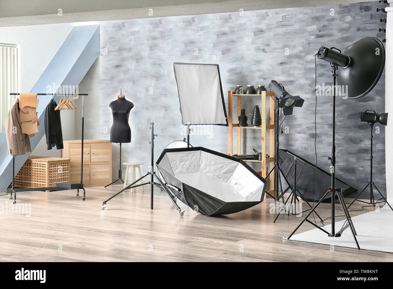 Interior of modern photo studio with professional equipment Stock Photo ...