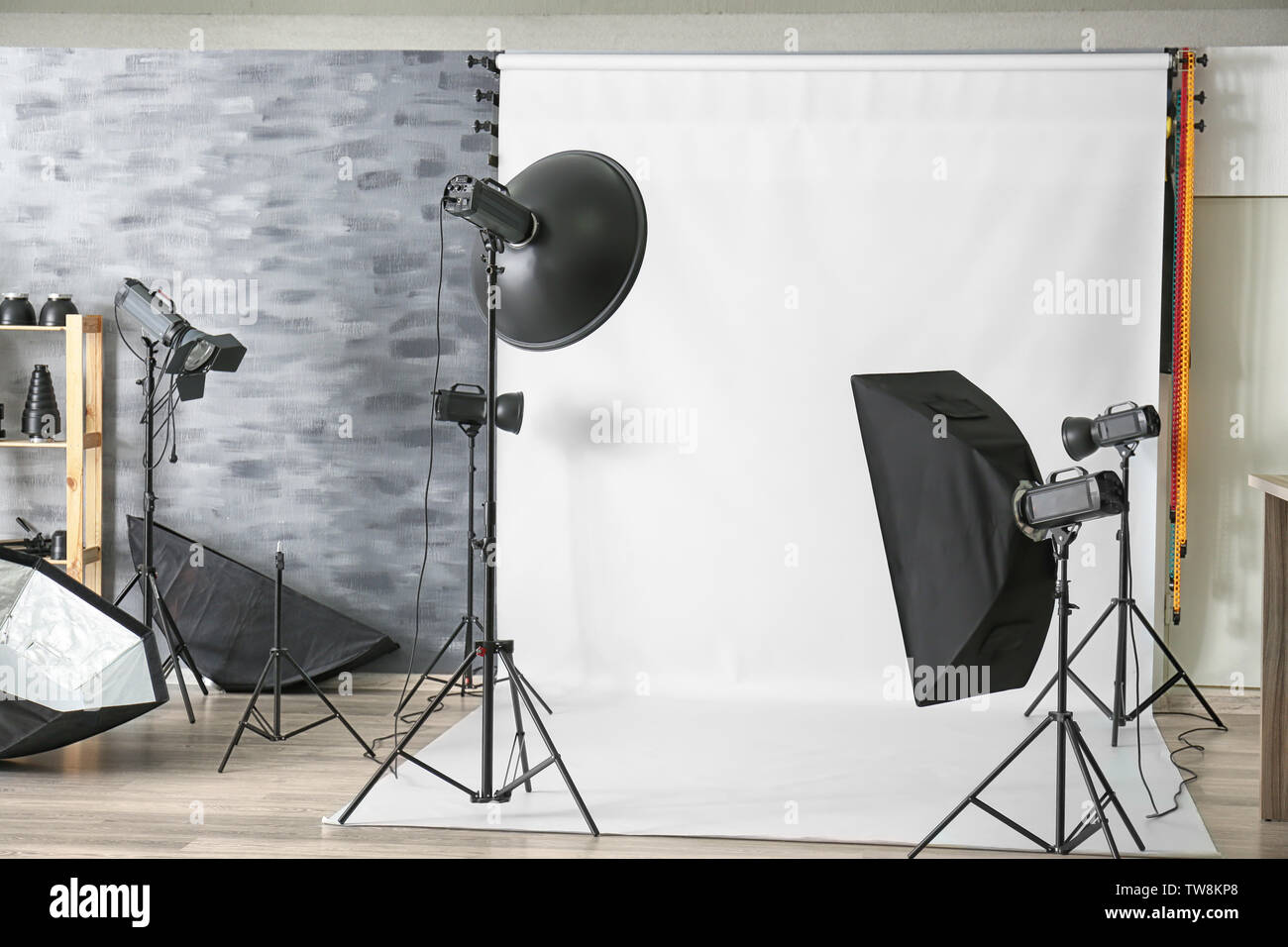 Interior of modern photo studio with professional equipment Stock Photo ...