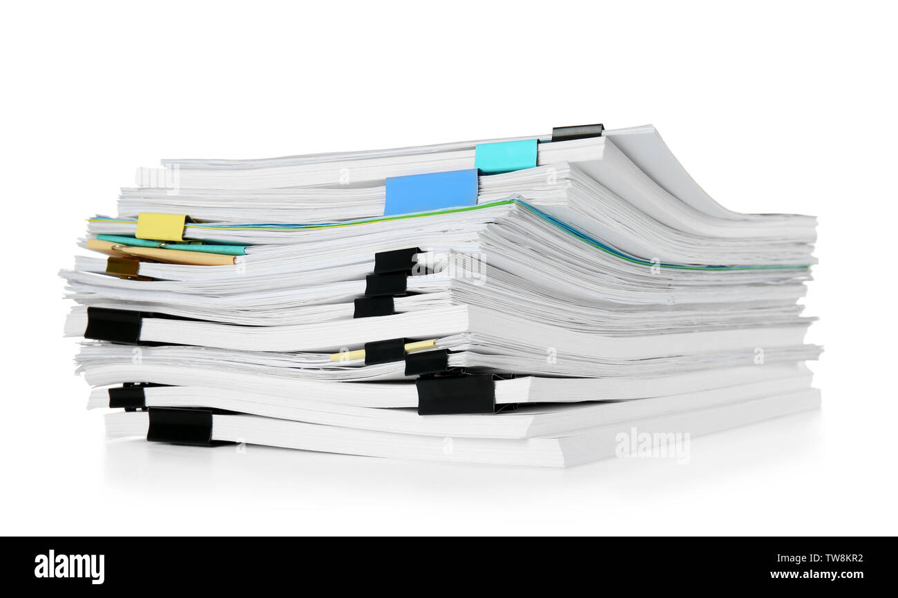 Stack of documents on white background Stock Photo - Alamy
