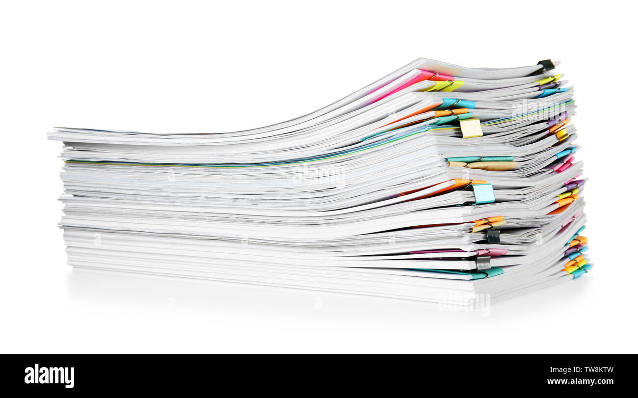 Stack of documents on white background Stock Photo - Alamy