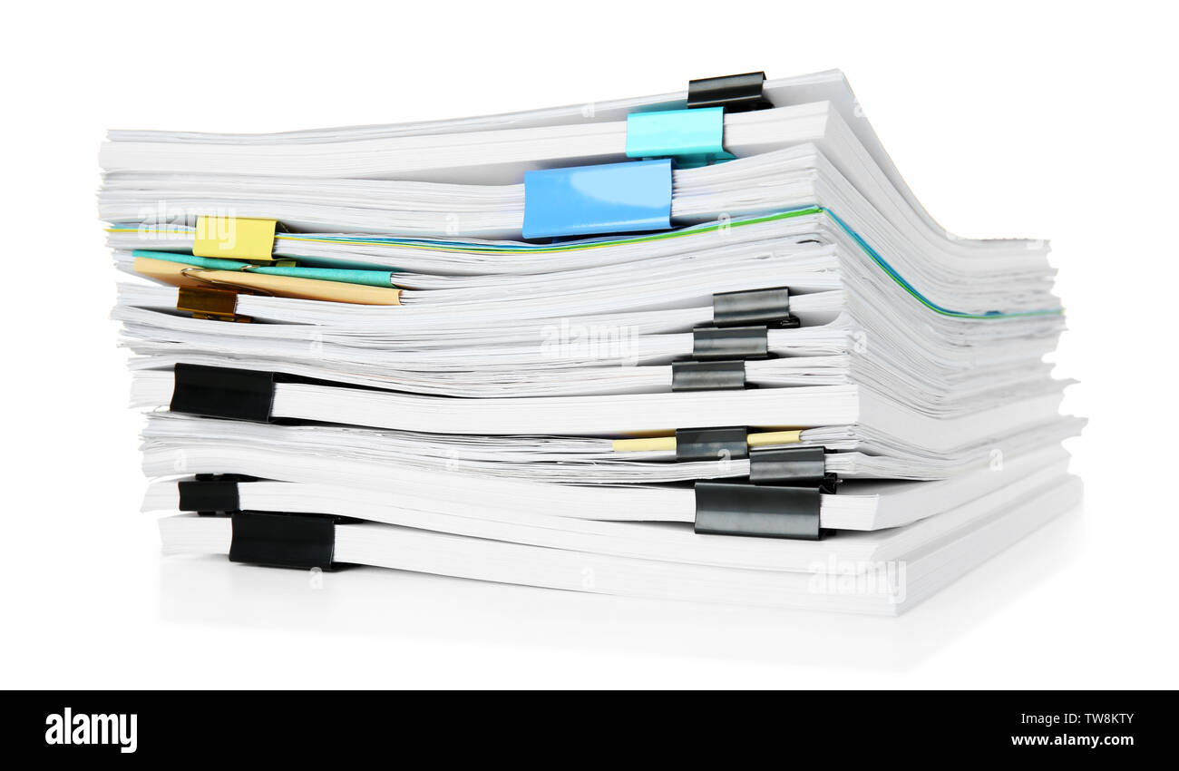 Stack of documents on white background Stock Photo - Alamy