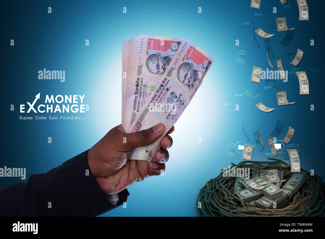 man hand with currency notes Stock Photo - Alamy