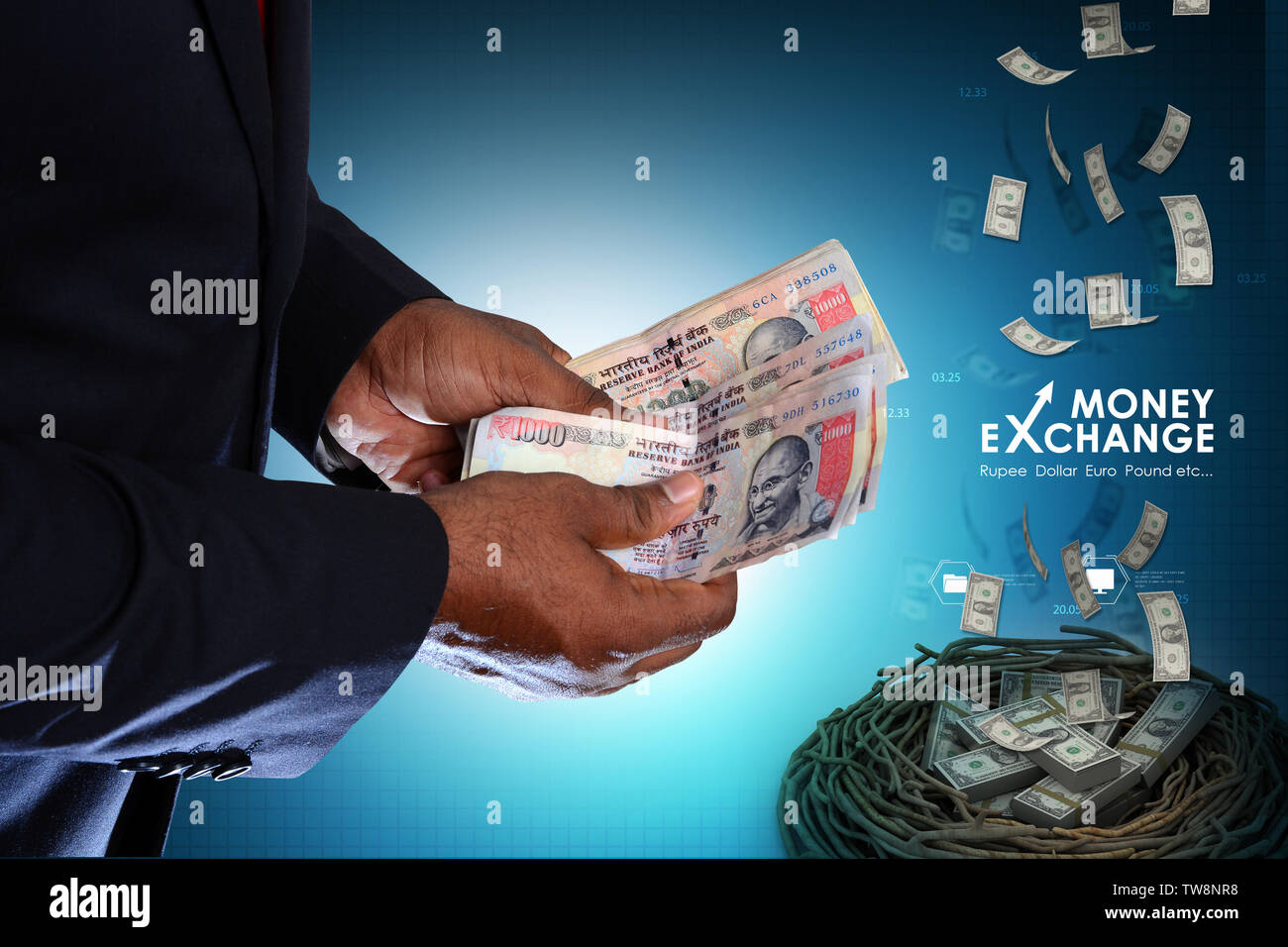 man hand with currency notes Stock Photo - Alamy