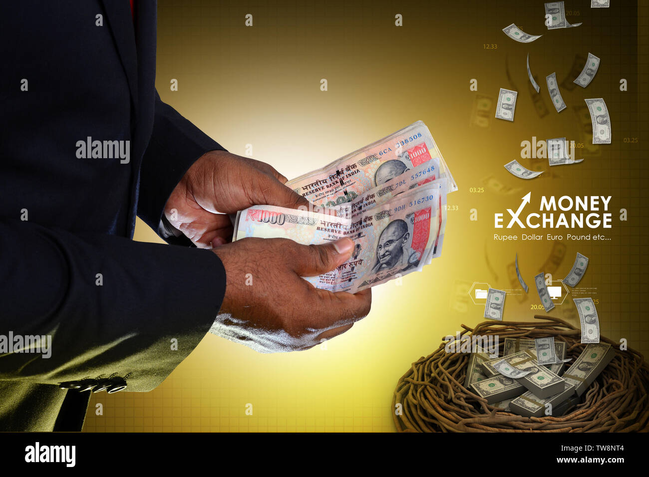 man hand with currency notes Stock Photo - Alamy