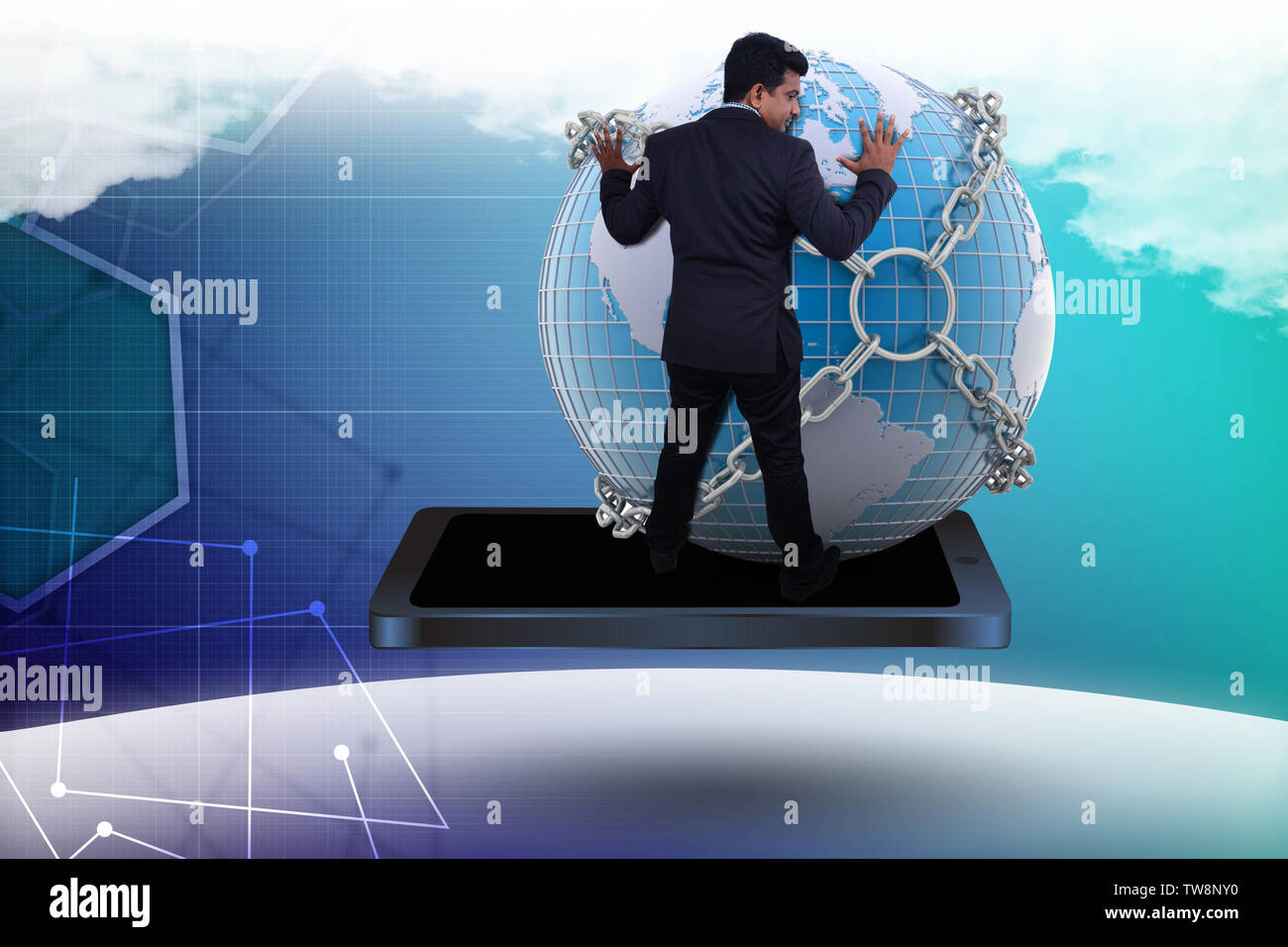 Man showing Concept of global business Stock Photo - Alamy