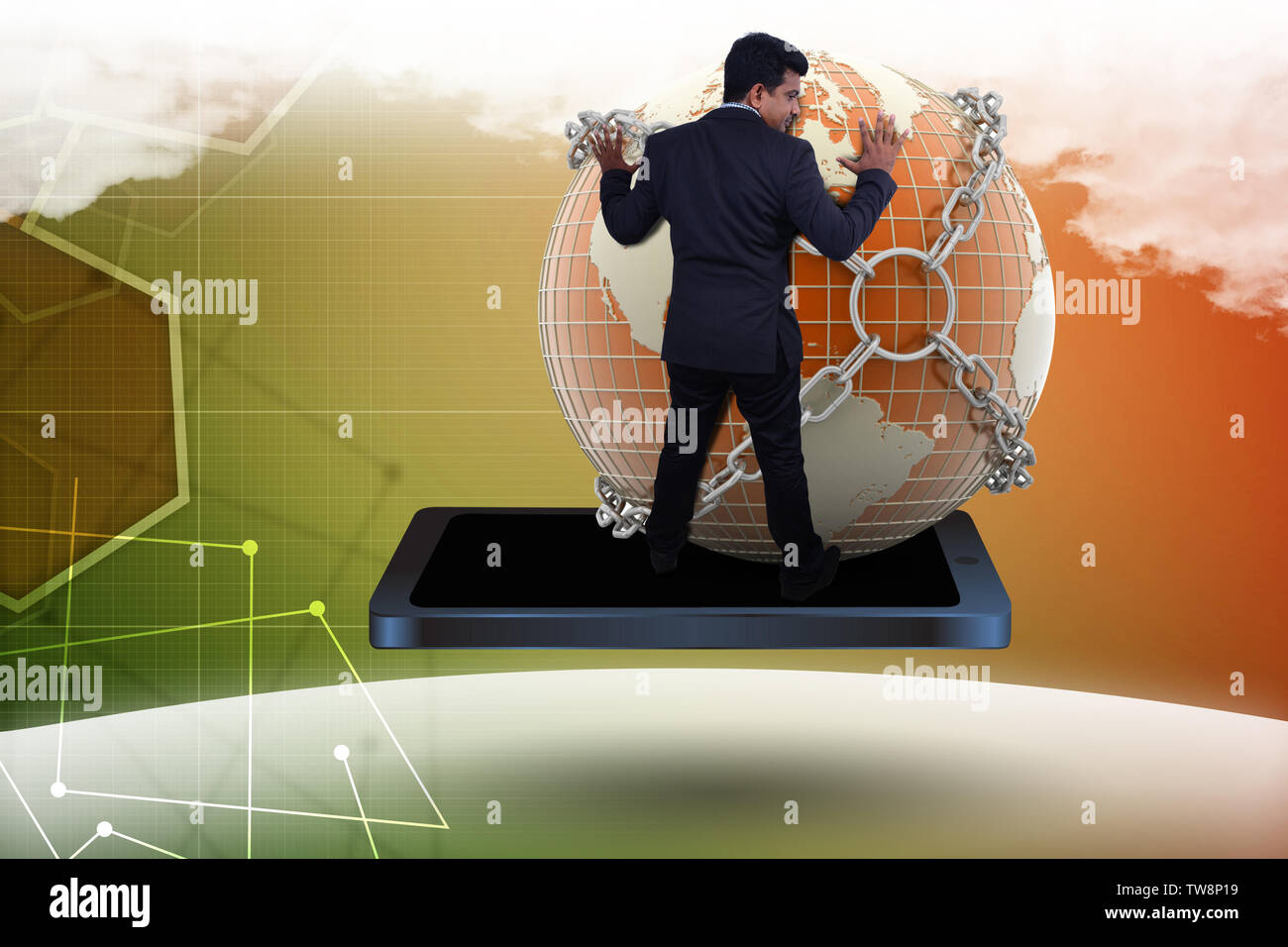Man showing Concept of global business Stock Photo - Alamy