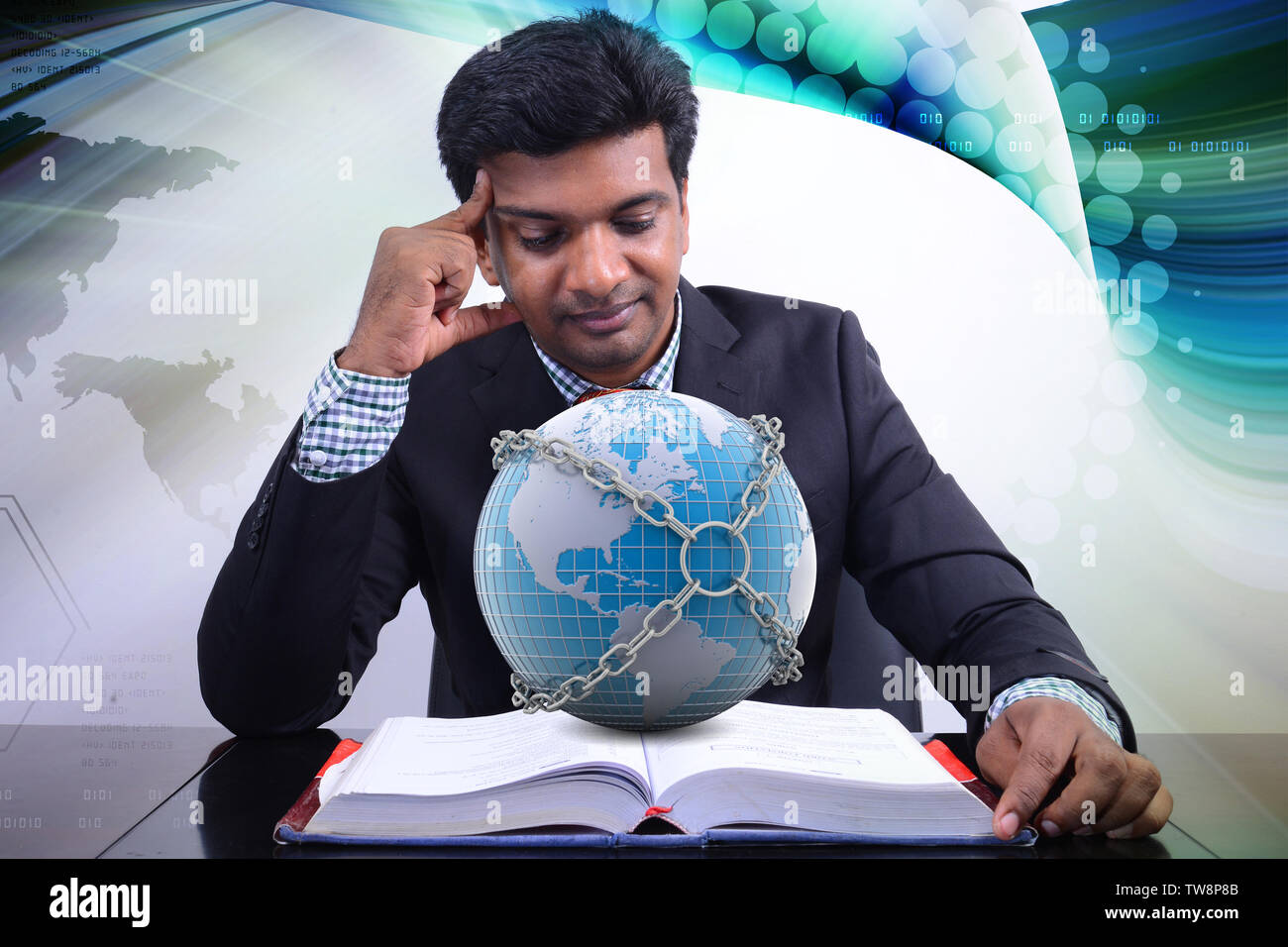 Man showing Concept of global business Stock Photo - Alamy