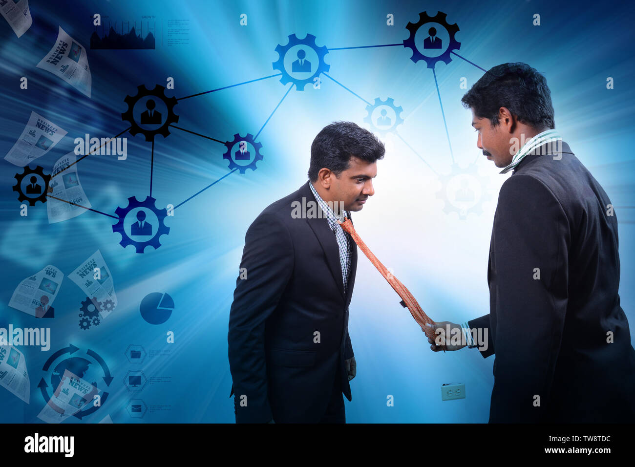 Business man pull the tie Stock Photo - Alamy