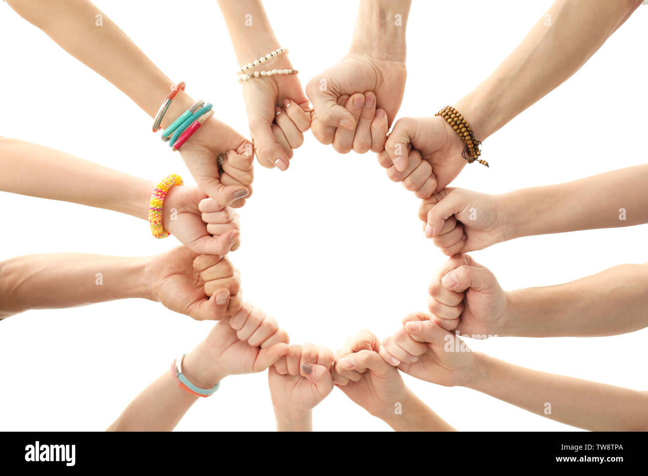 People putting hands together as symbol of unity Stock Photo - Alamy