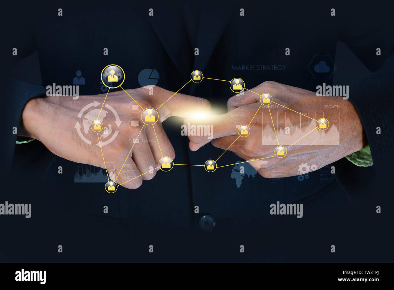 electric spark between two fingers of mans hands Stock Photo - Alamy