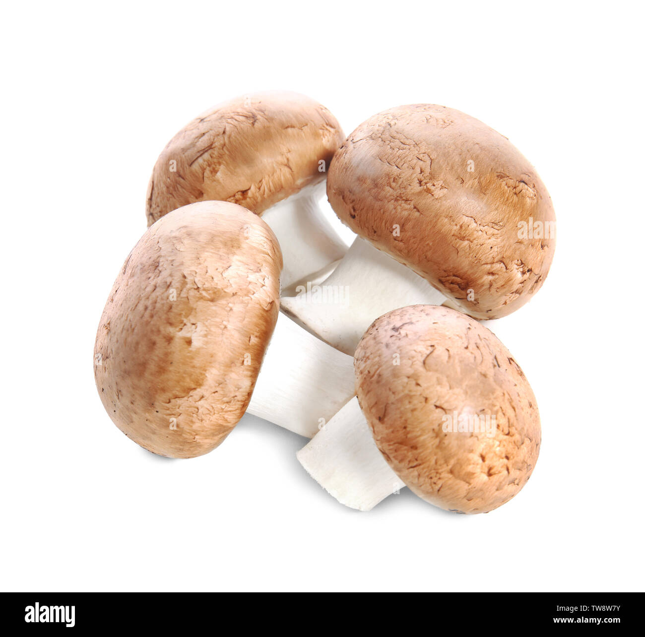 Raw cremini mushrooms on white background Stock Photo - Alamy