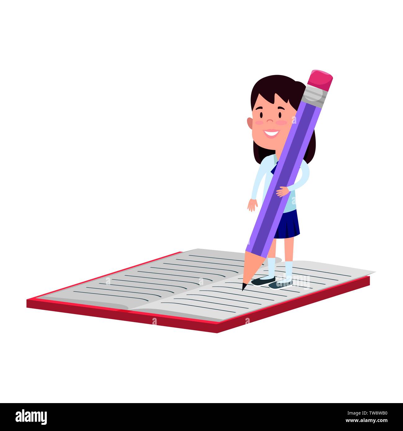 happy student girl writing with pencil in book Stock Vector Image & Art ...