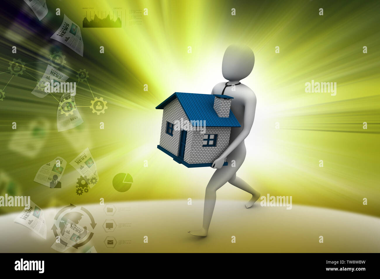 3d man holding house Stock Photo - Alamy