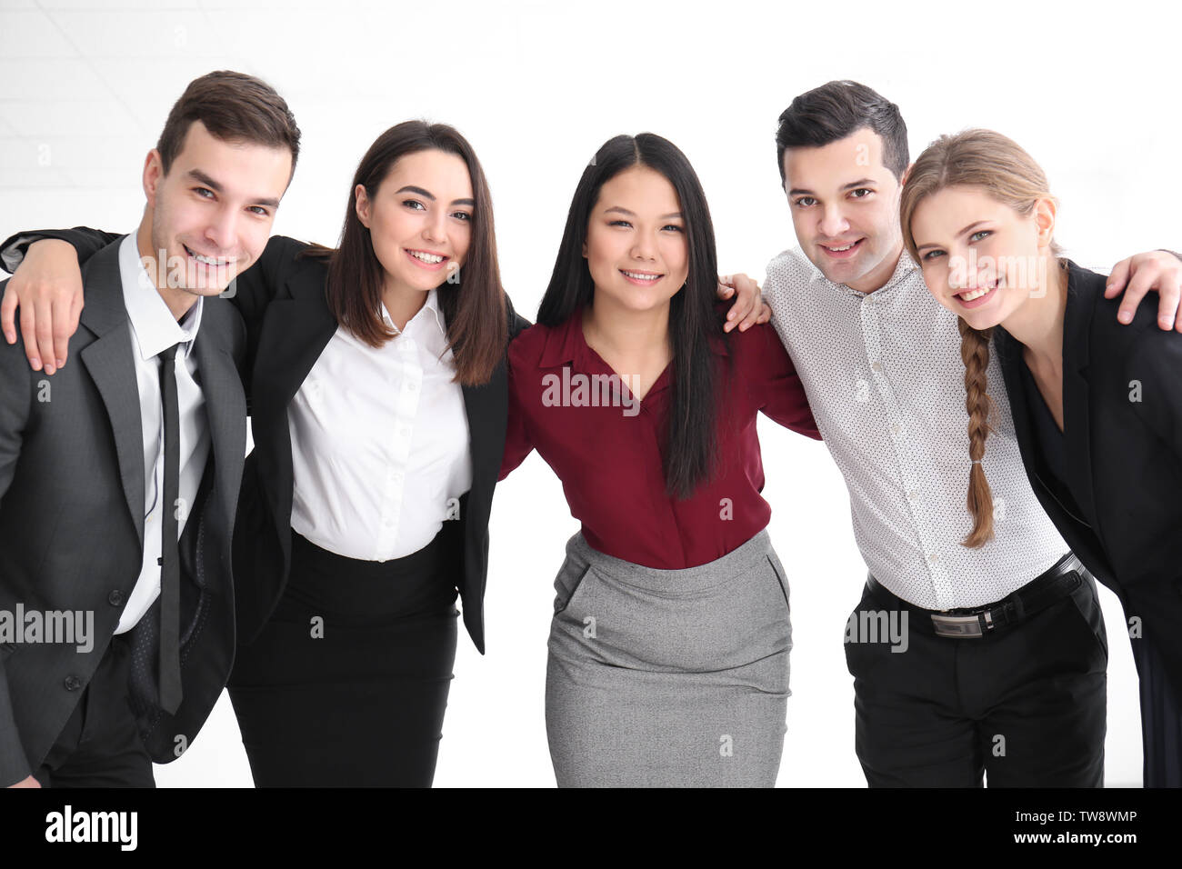 People standing together against white background. Unity concept Stock ...
