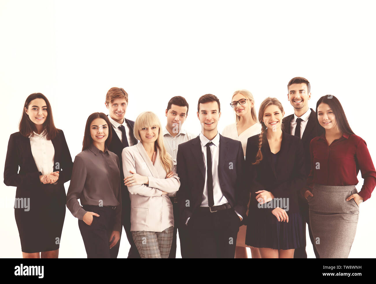 People standing together against white background. Unity concept Stock ...