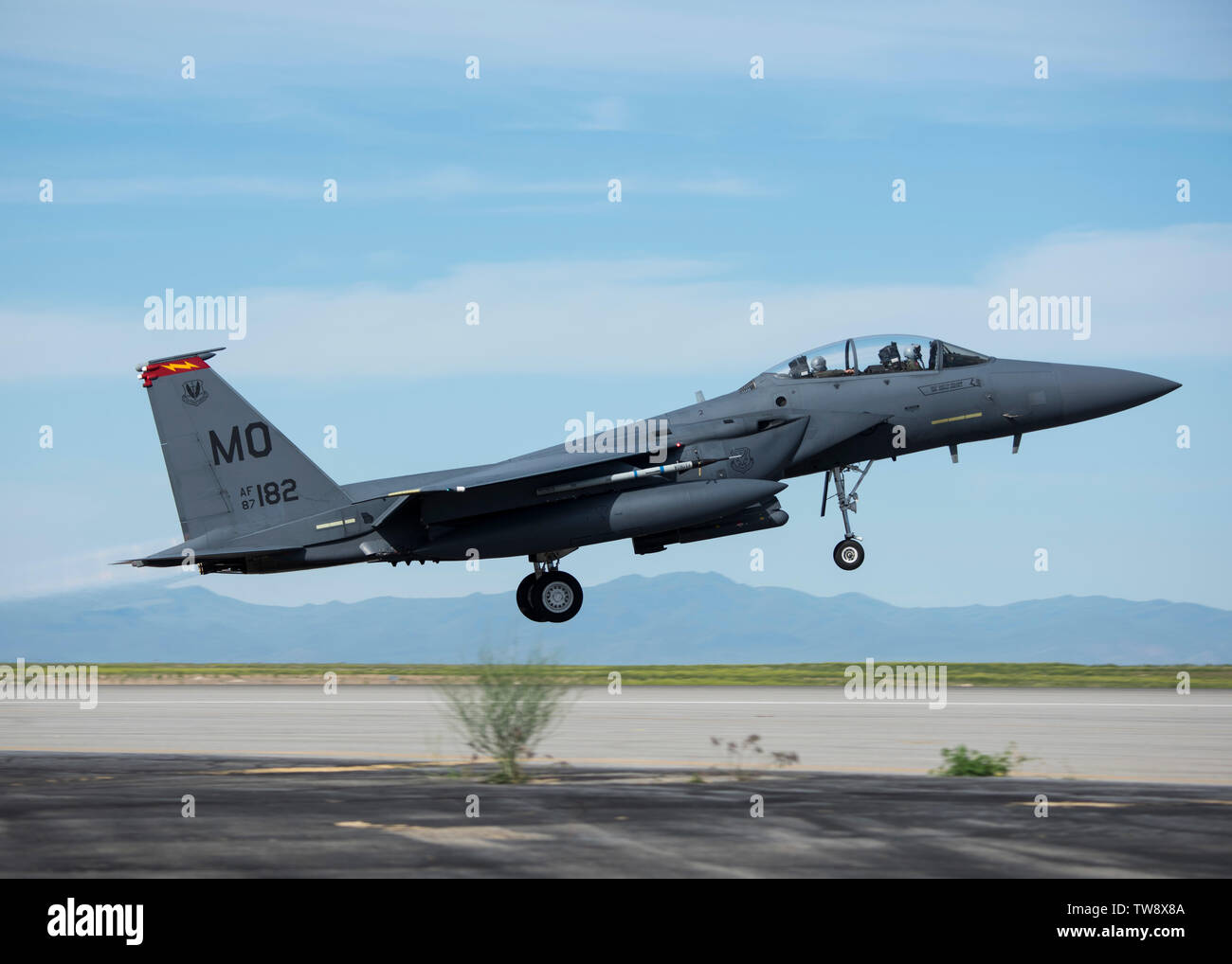 An F-15E Strike Eagle takes off June 12, 2019, at Mountain Home Air ...
