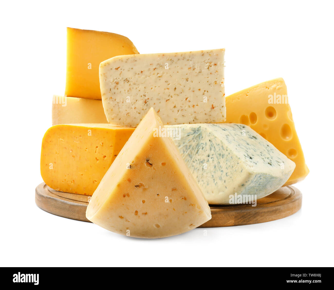 Different types of delicious cheese on white background Stock Photo - Alamy