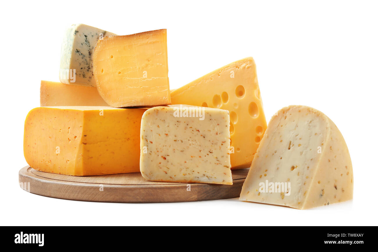 Different types of delicious cheese on white background Stock Photo - Alamy