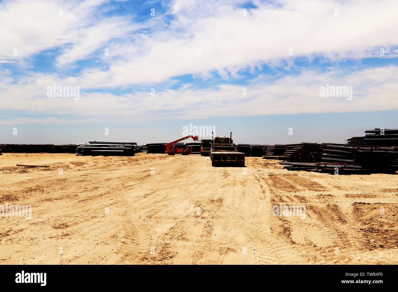 The laydown yard where steel bollard are fabricated into 30 foot tall ...