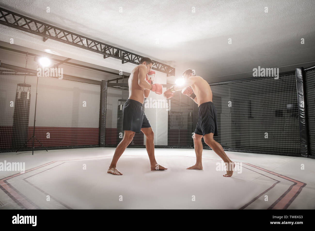 Two strong boxers fighting in gym Stock Photo - Alamy