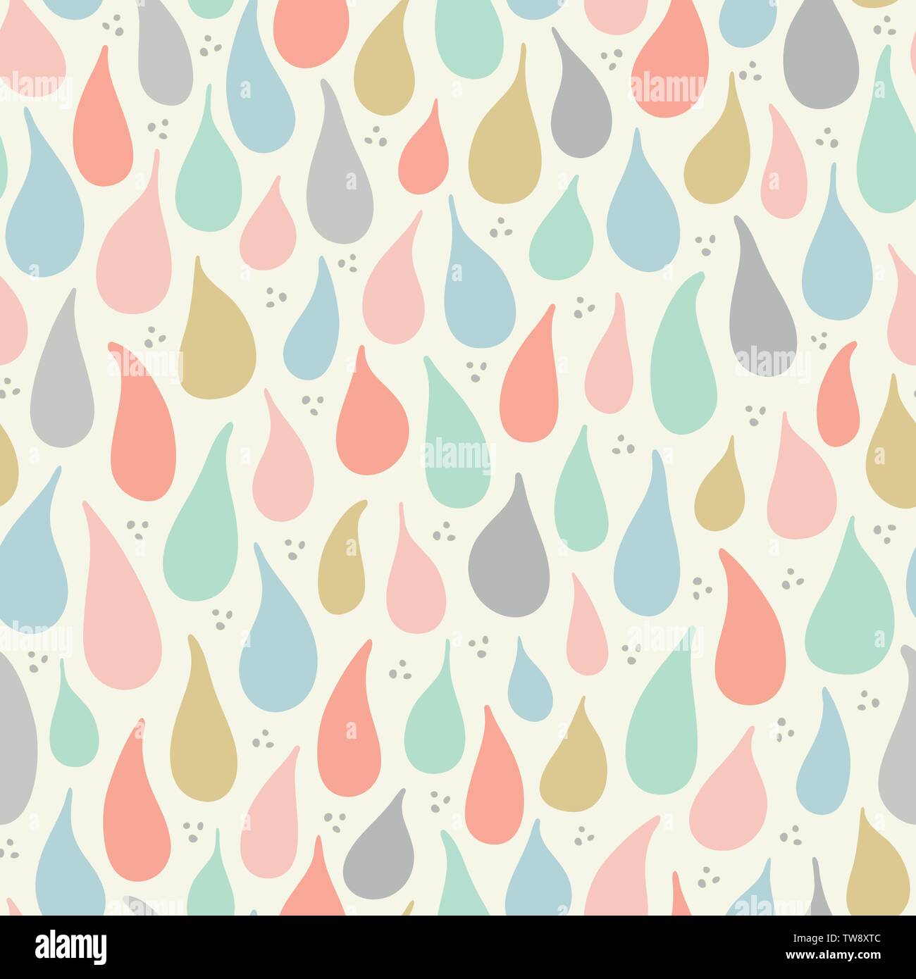 Seamless design of hand drawn pastel raindrops and dots . A cute ...