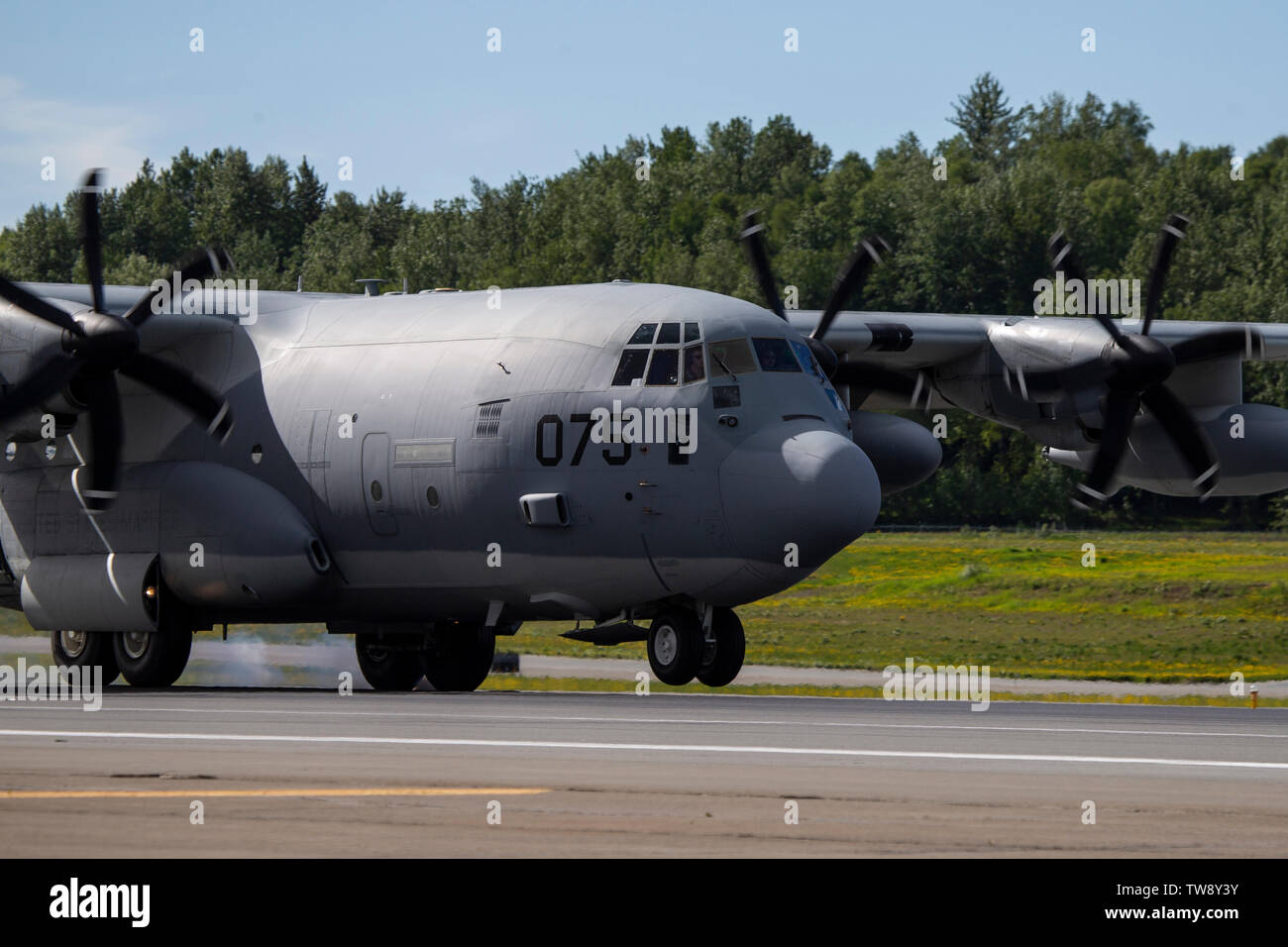 A U.S. Marine Corps KC-130J Super Hercules with Marine Aerial Refueler ...