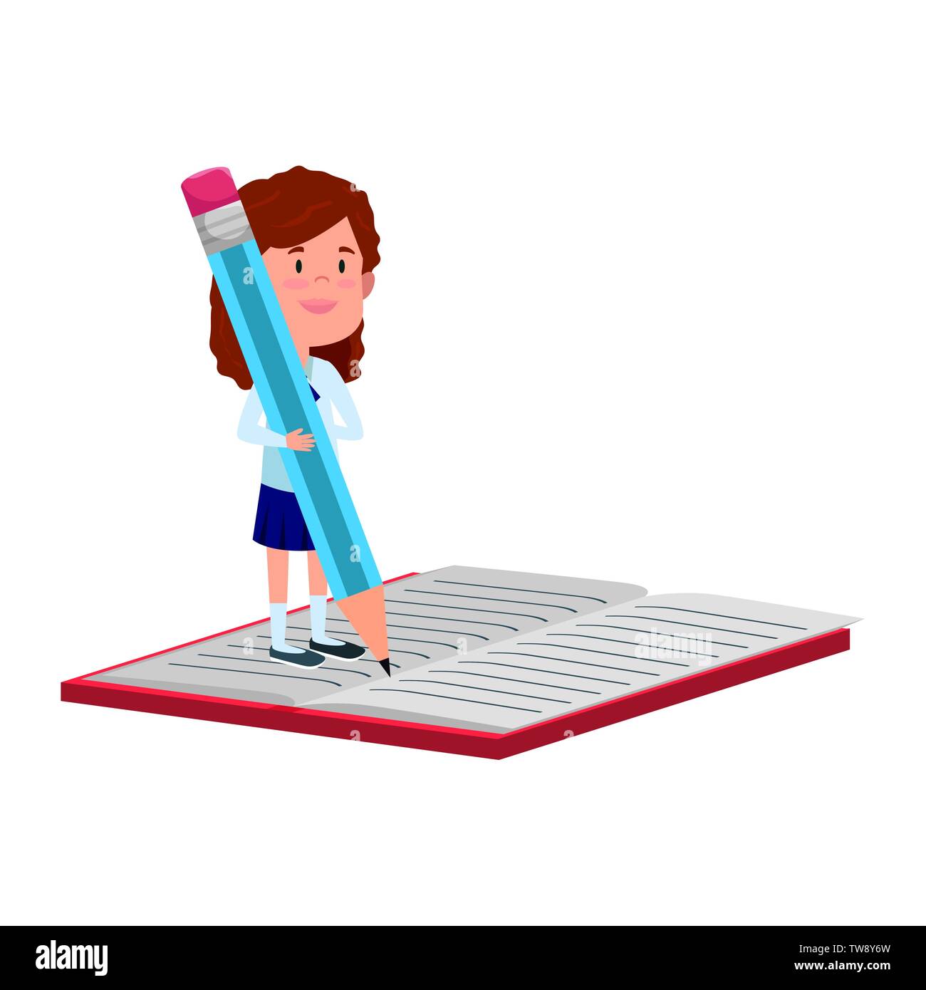 happy student girl writing with pencil in book Stock Vector Image & Art ...