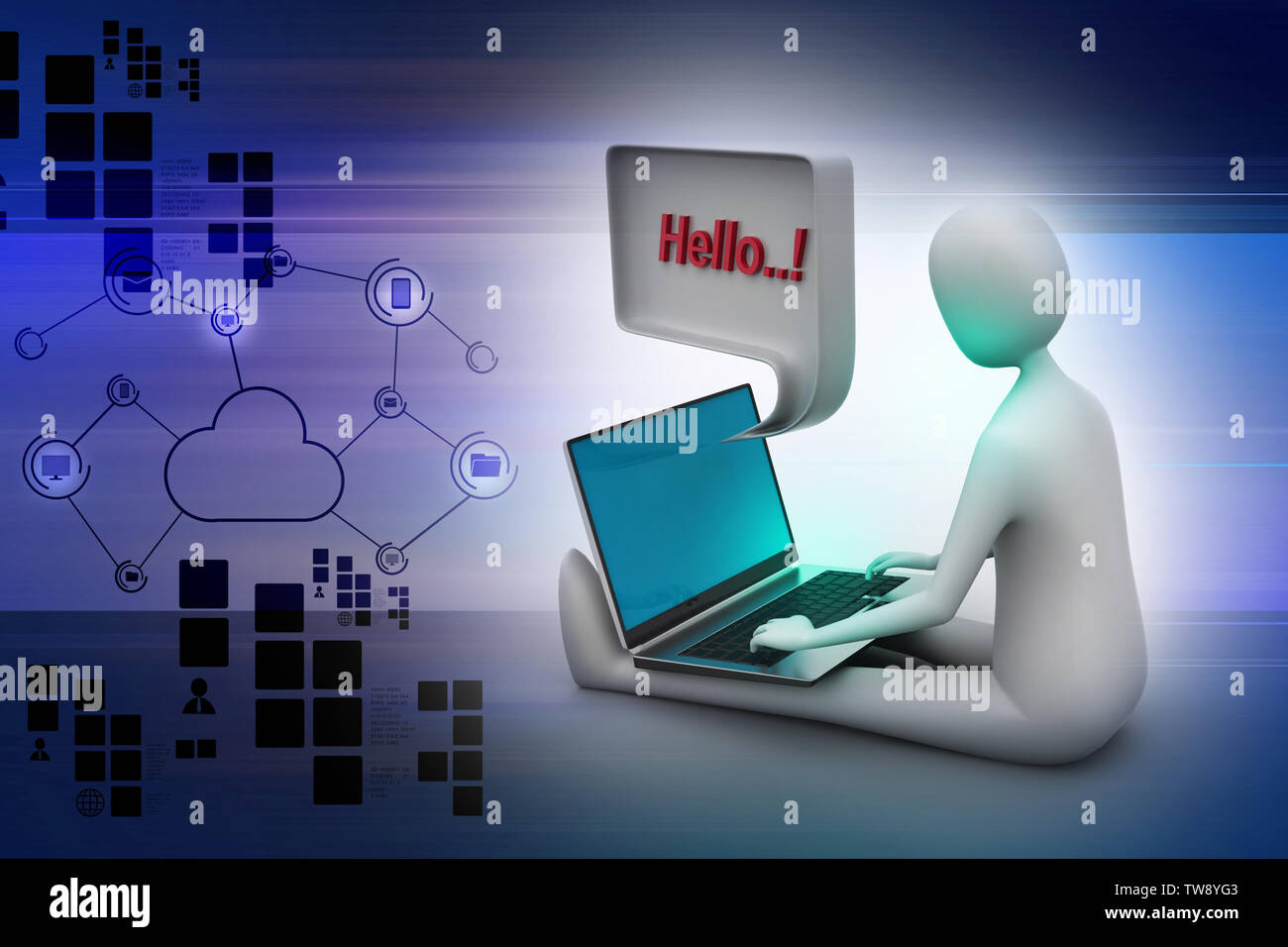 3d person chatting with laptop Stock Photo - Alamy