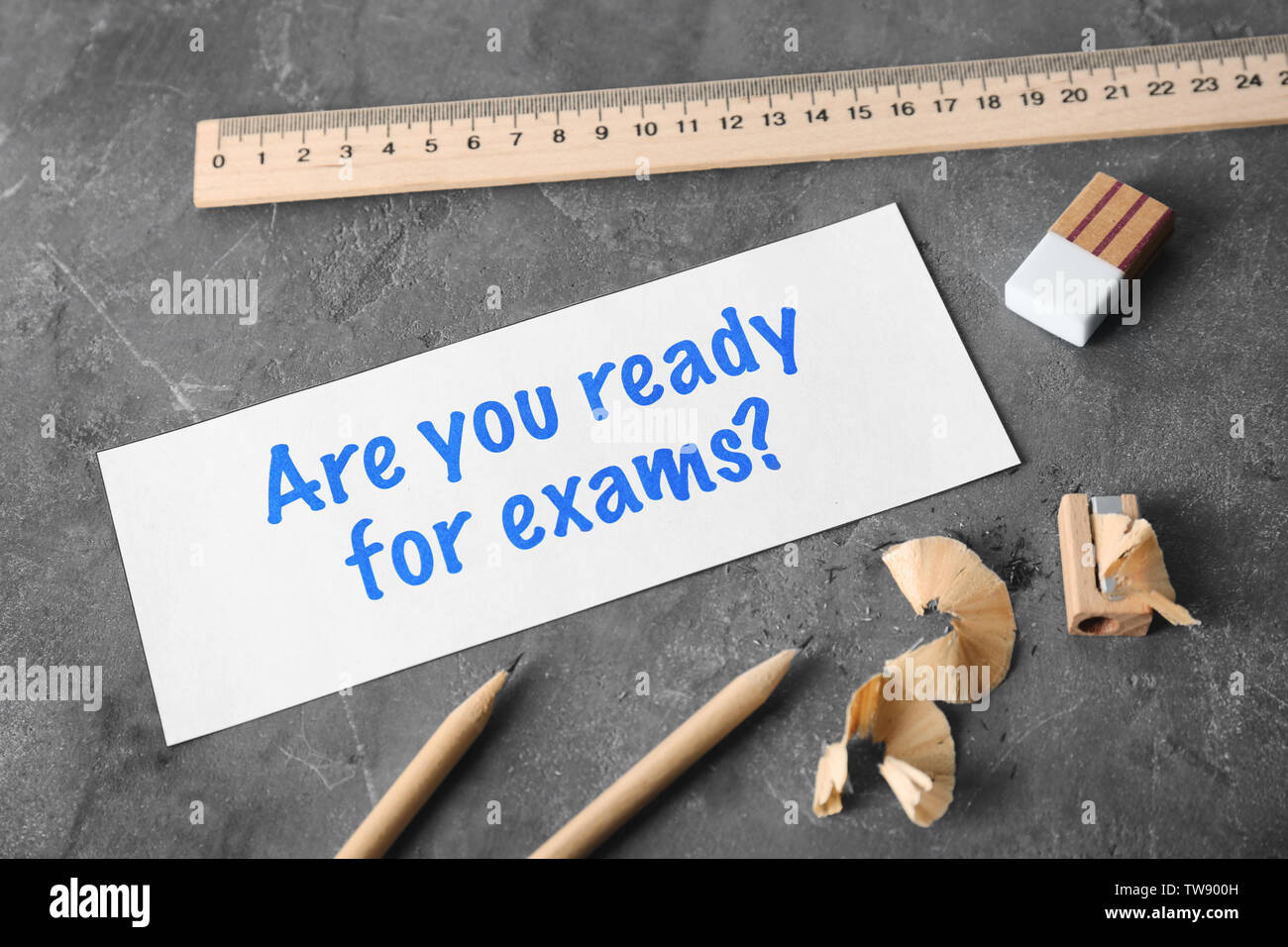 Paper with question "Are you ready for exams?" on grey background Stock ...