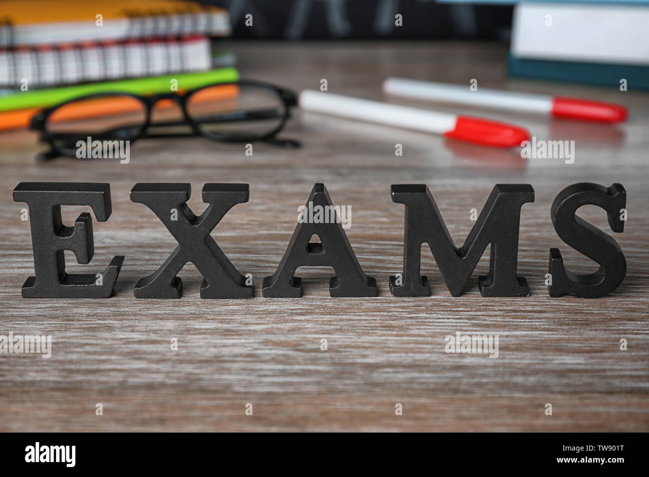 Word exam made letters hi-res stock photography and images - Alamy