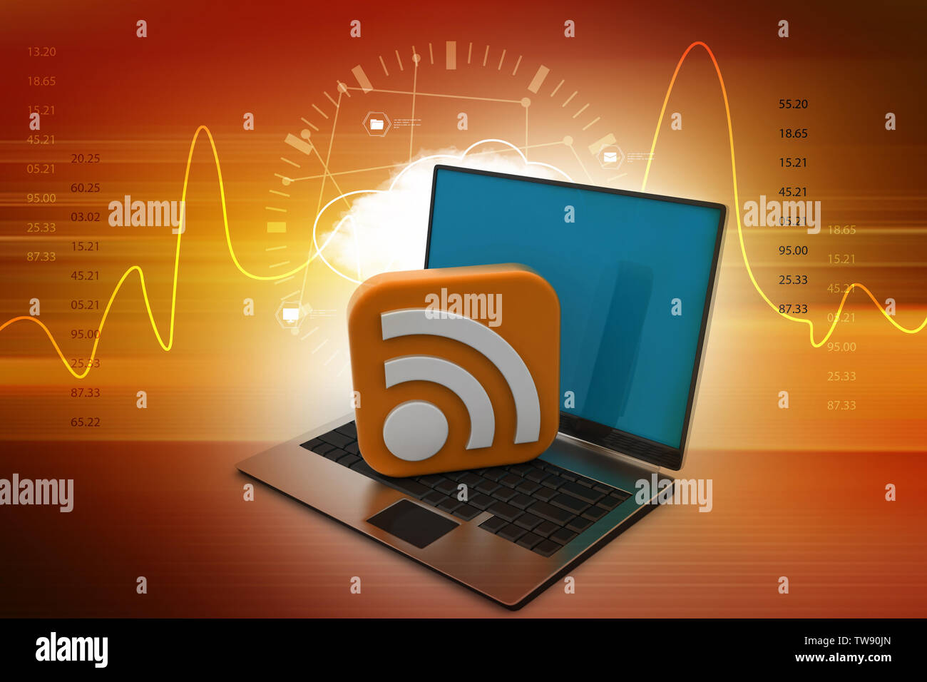 Laptop with rss sign Stock Photo - Alamy