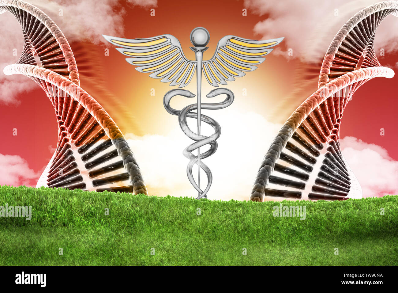 Dna and caduceus sign Stock Photo - Alamy