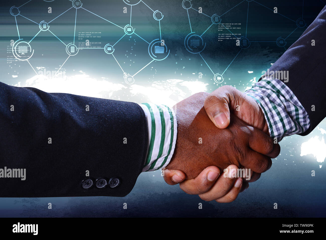 Shaking hands with two people Stock Photo - Alamy