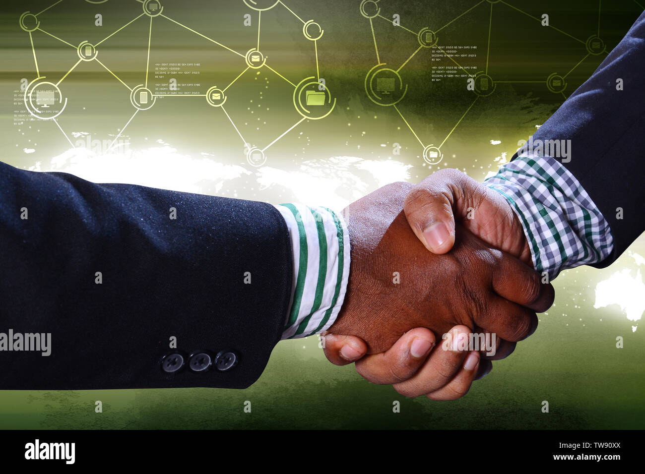 Shaking hands with two people Stock Photo - Alamy