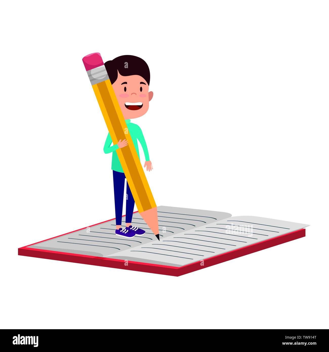 happy student boy writing with pencil in book Stock Vector Image & Art ...