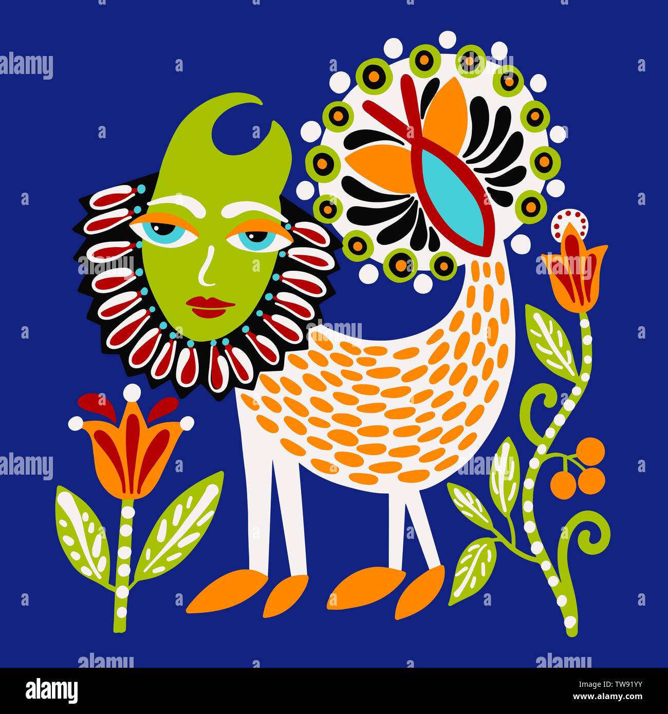 Ukrainian ethnic traditional painting of fantasy animal, original hand ...