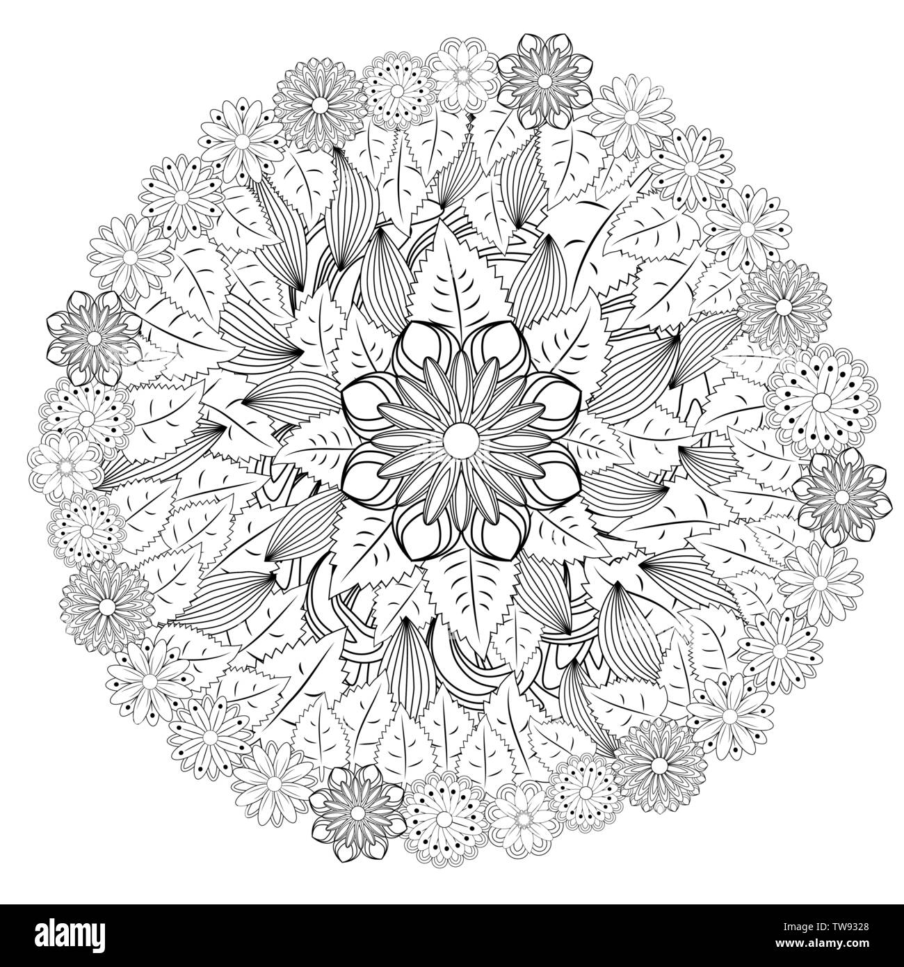 Outline vector drawing of flowers for adult coloring books. Page of ...