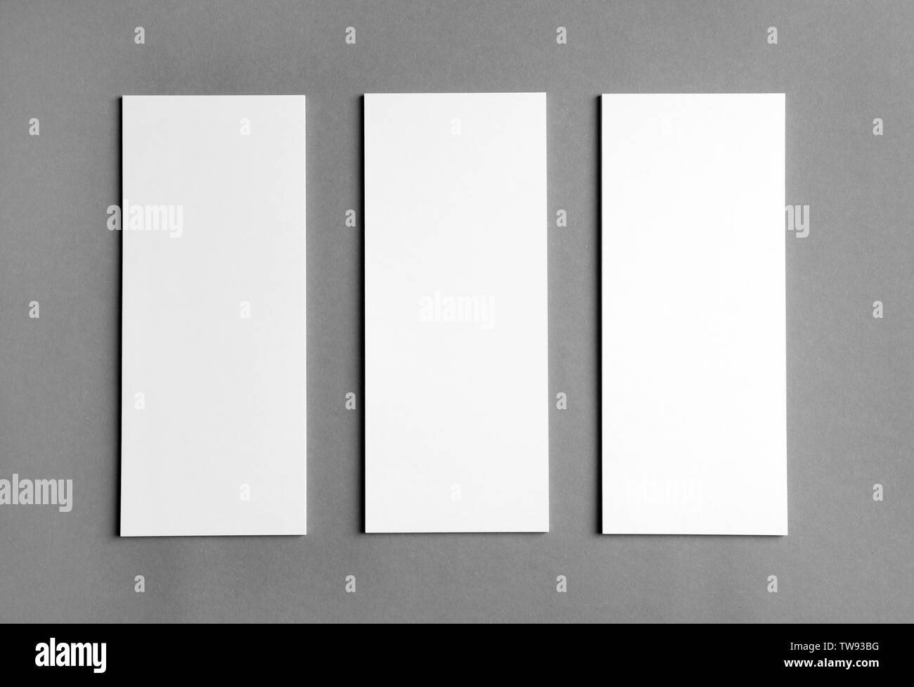 Blank cards on grey background. Mock up for design Stock Photo - Alamy