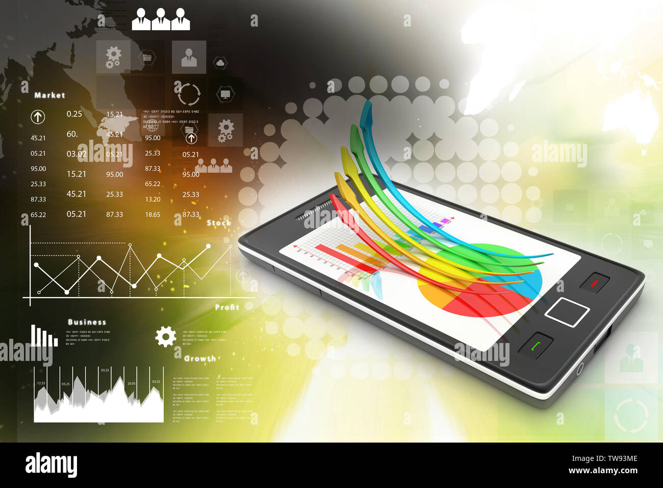 Smart phone showing a growth graph and a pie chart Stock Photo - Alamy